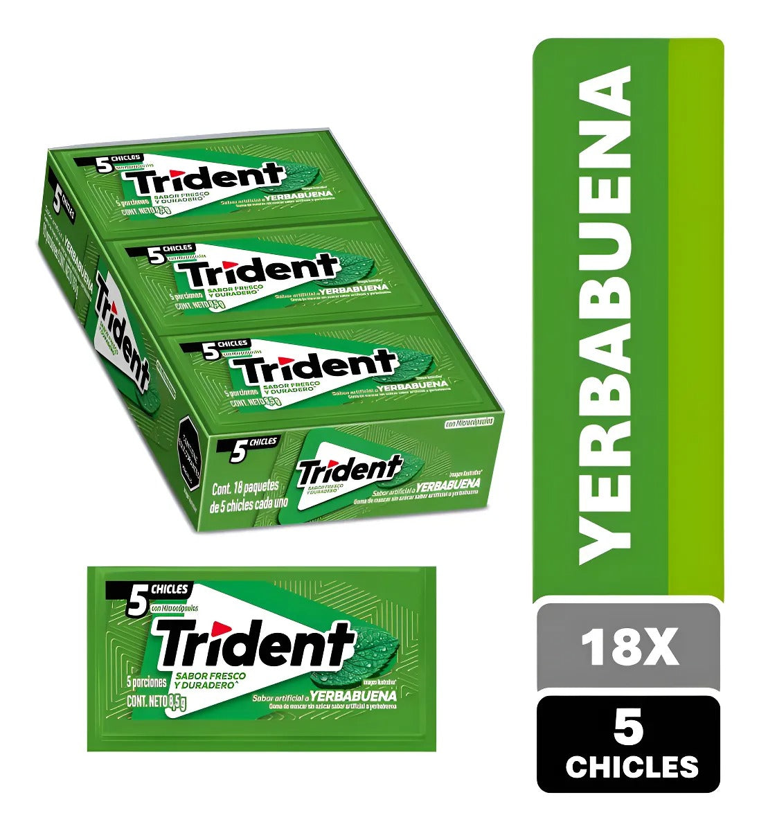 Chicle Trident® Sabor Yerbabuena Sin Azúcar Pack 18X – Rakko Natural